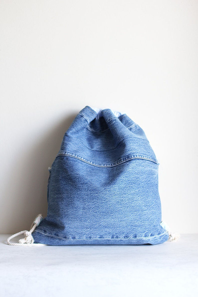 Denim Drawstring Backpack Made Out of Mid Blue Levi's - Etsy