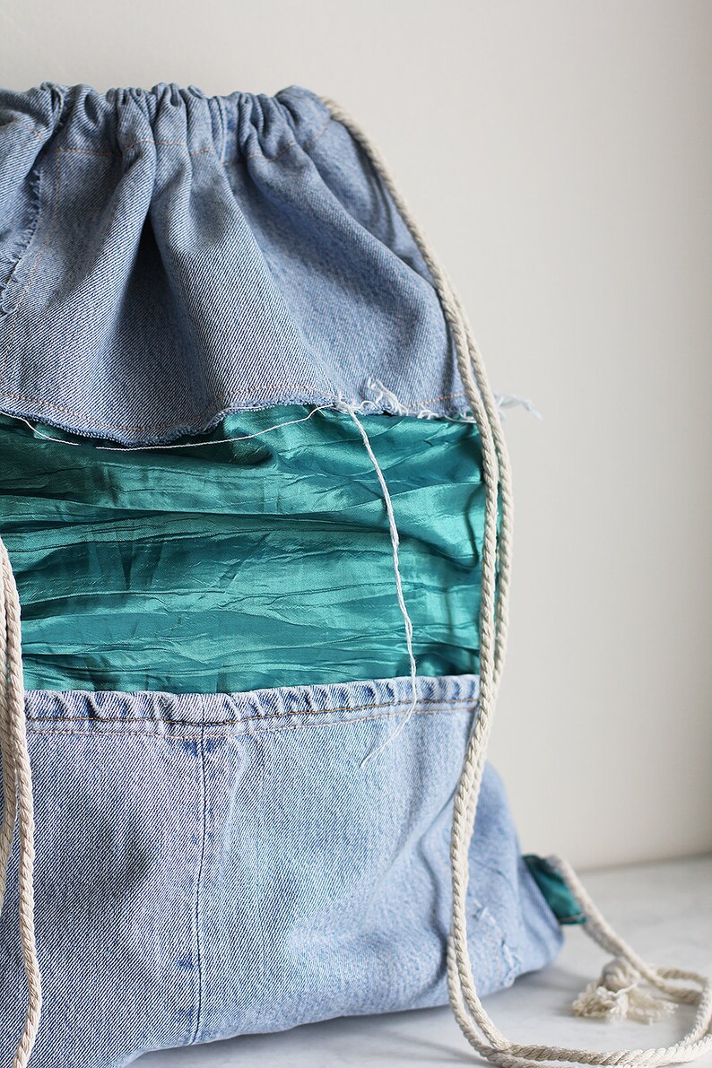 Denim Drawstring Backpack Made Out of Levi's Jeans - Etsy