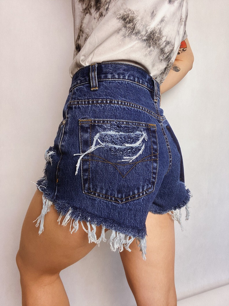 Heavy Ripped Denim Shorts With Frayed Legs High Rise Cut Offs - Etsy