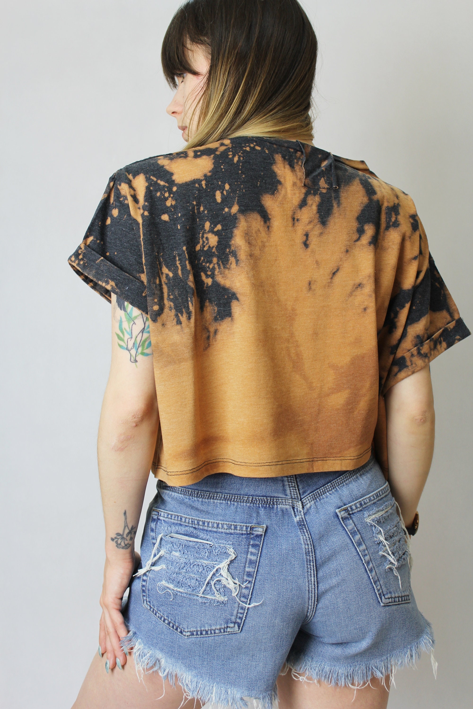 Bleached Crop Top in Gray and Peach Color Summer Top With - Etsy
