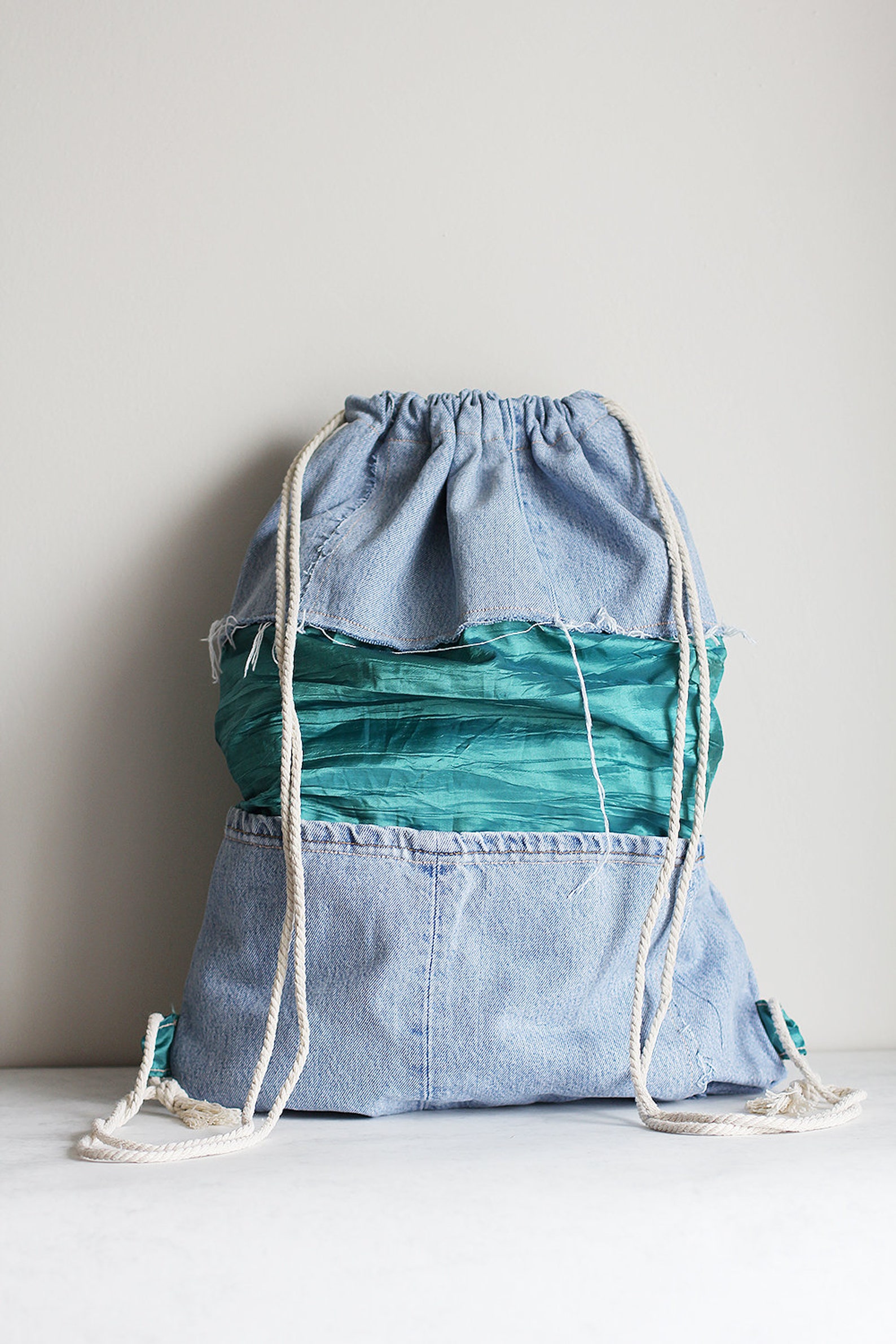 Denim Drawstring Backpack Made Out of Levi's Jeans - Etsy