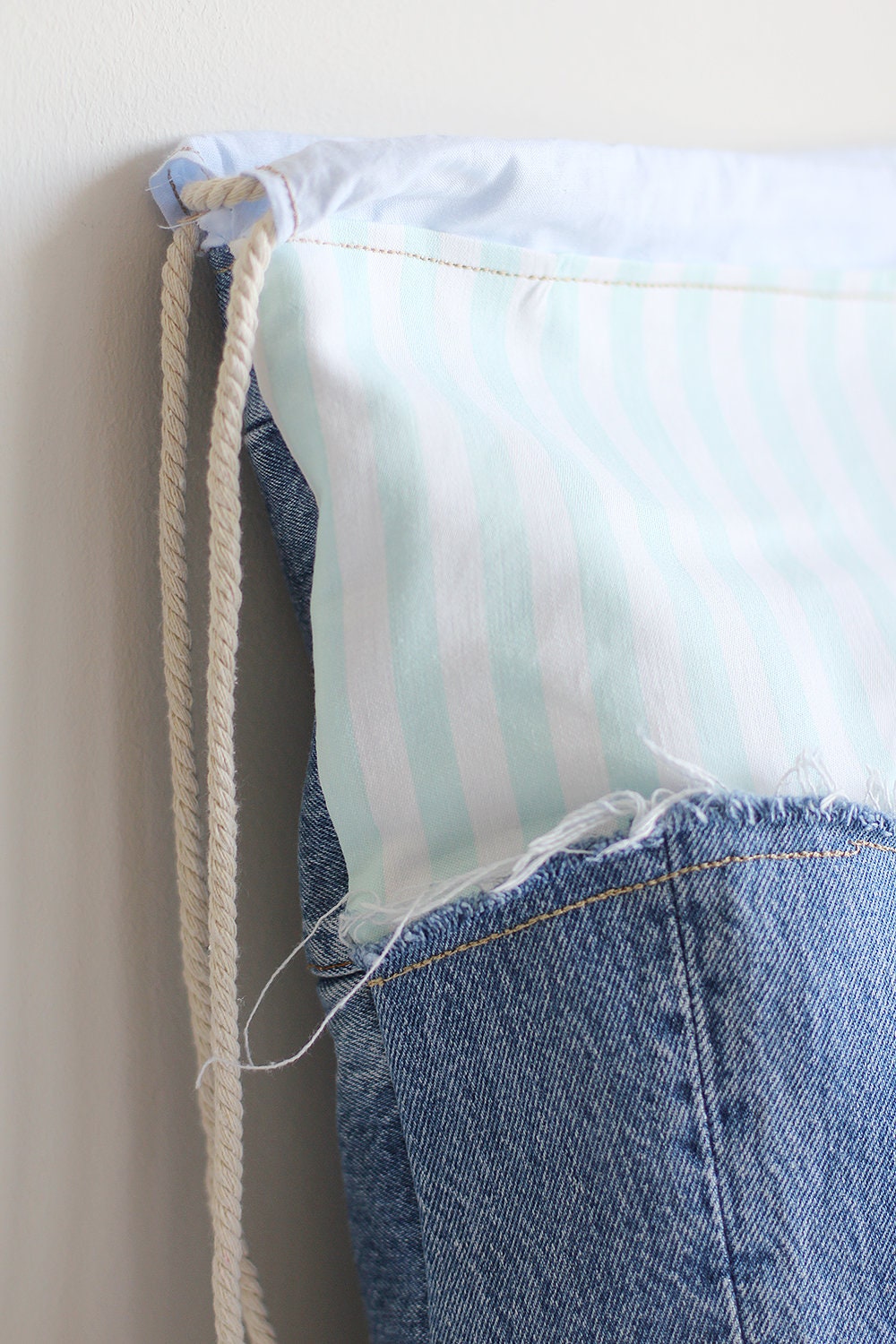 Denim drawstring backpack made out of mid blue Levi's | Etsy