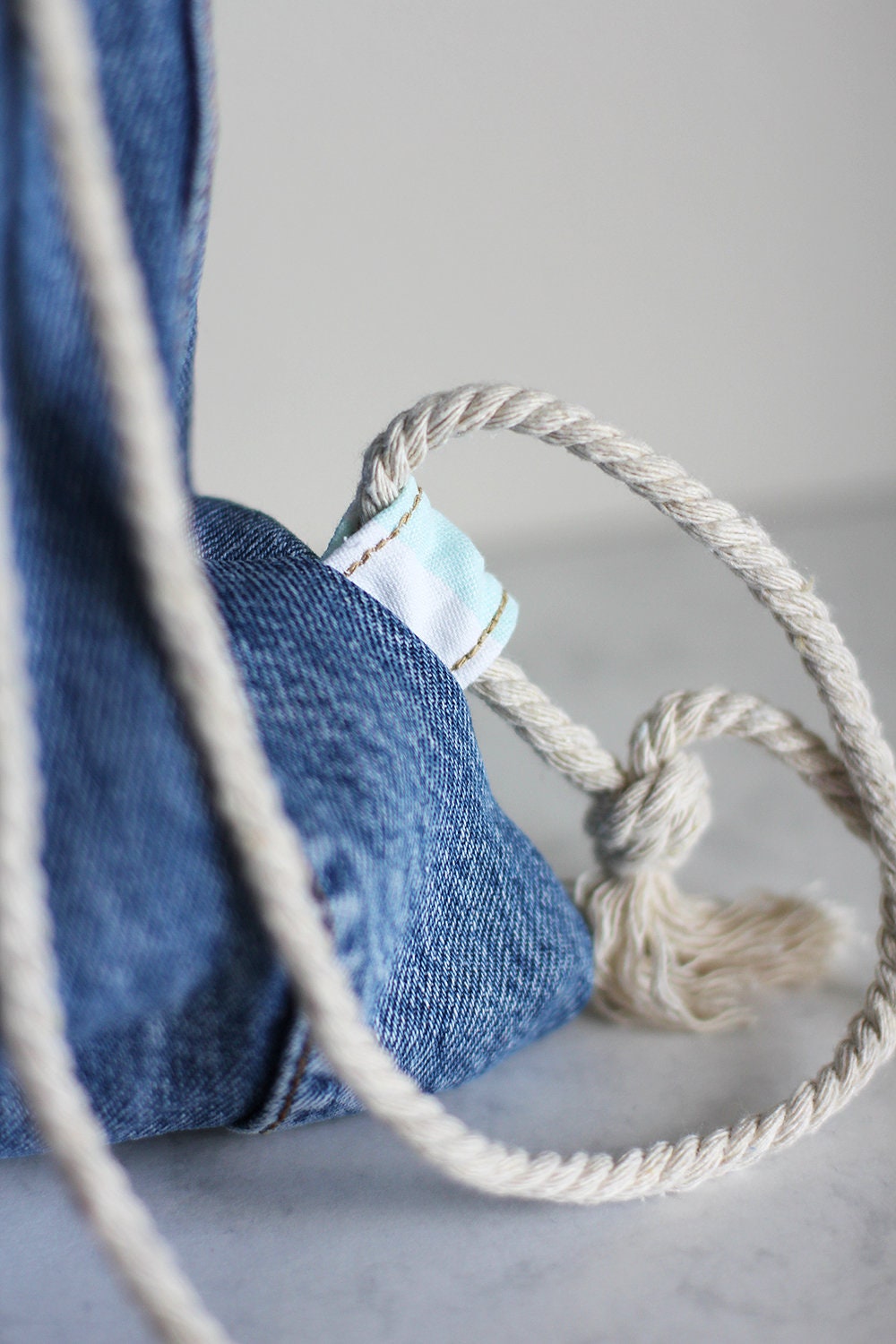 Denim drawstring backpack made out of mid blue Levi's | Etsy