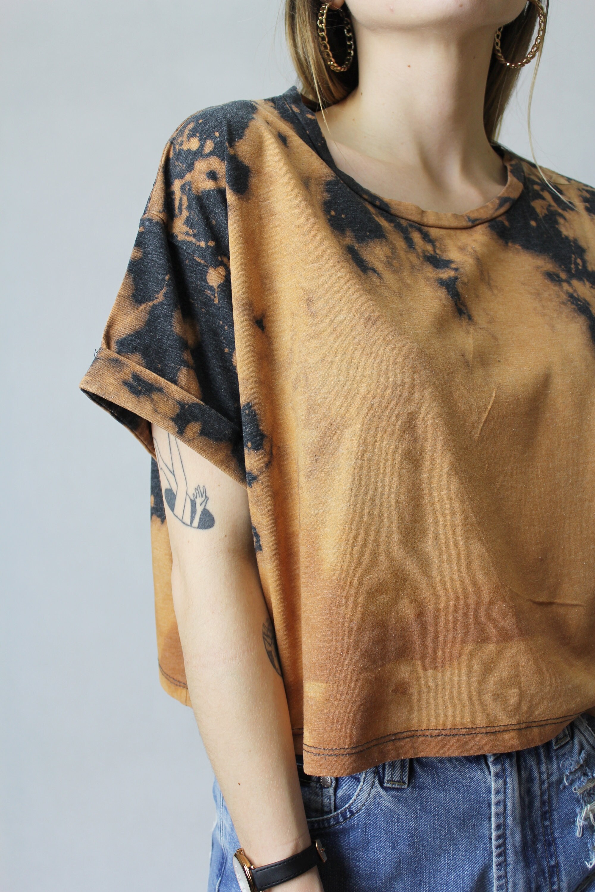 Bleached Crop Top in Gray and Peach Color Summer Top With - Etsy