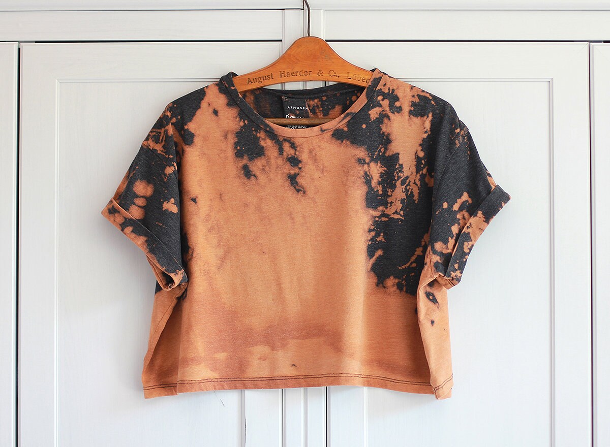 Bleached Crop Top in Gray and Peach Color Summer Top With - Etsy