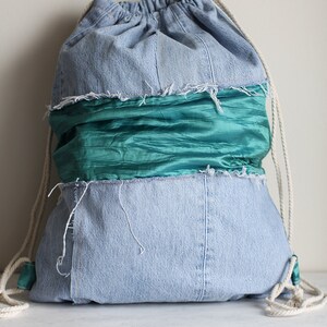 Denim Drawstring Backpack Made Out of Levi's Jeans, Rucksack With Shiny ...