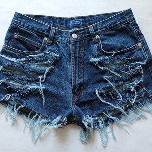 Heavy Ripped Denim Shorts With Frayed Legs High Rise Cut Offs - Etsy