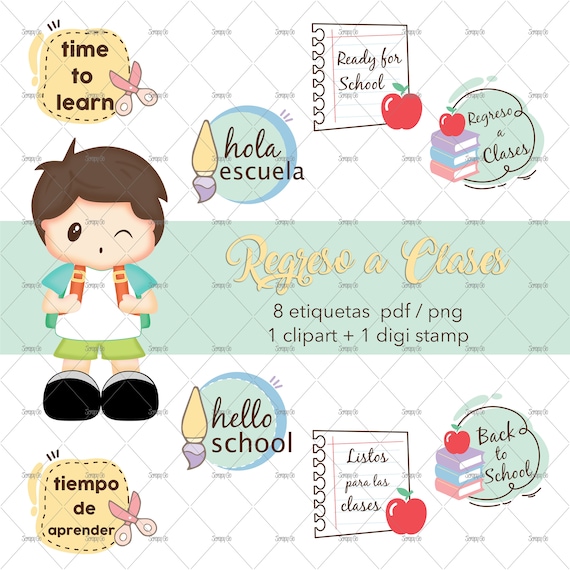 Kit De Etiquetas Clipart Regreso a Clases Digistamp Y Clear - Etsy