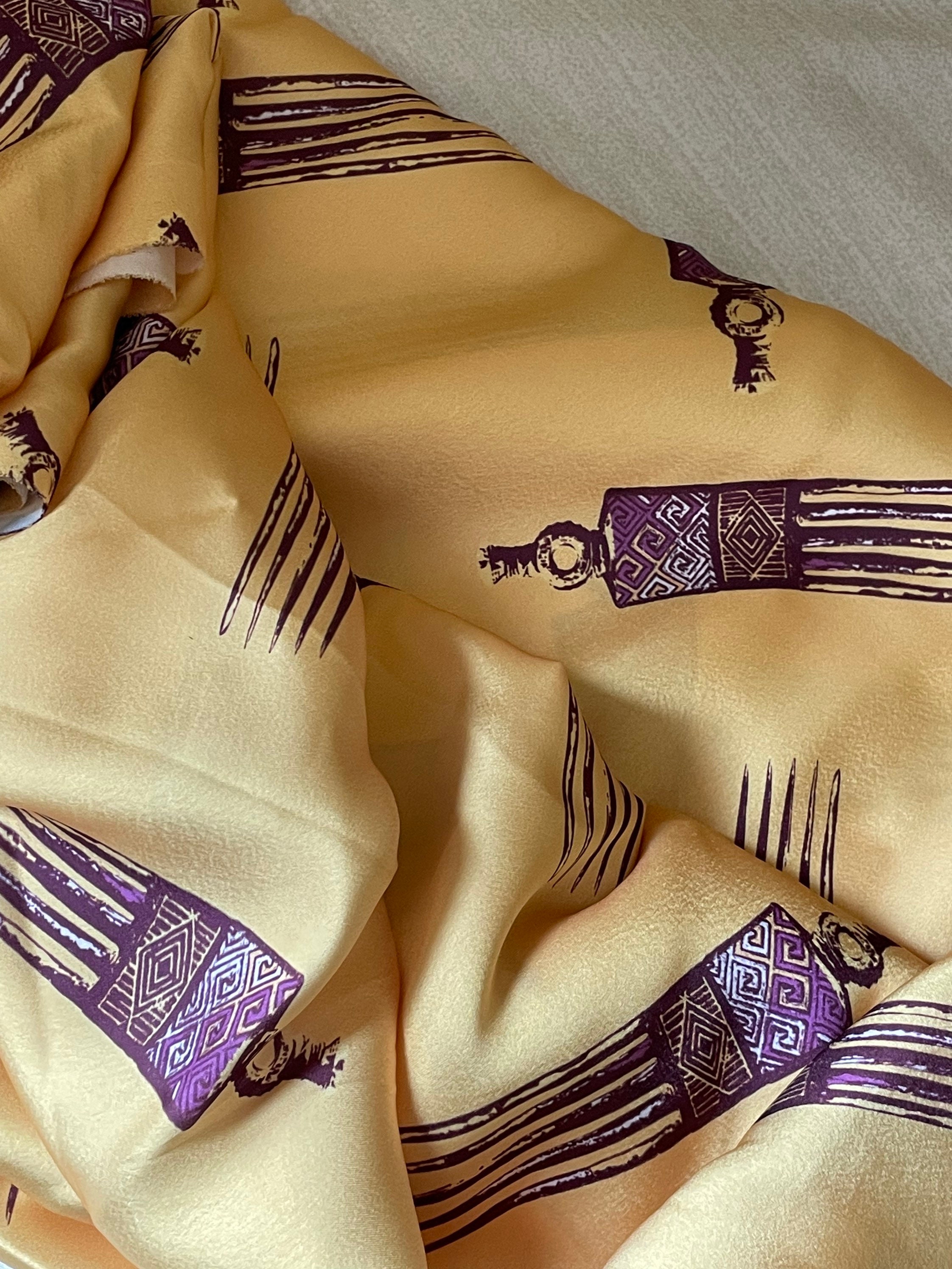 Bright Yellow African Combs Print Satin Fabric 2 Yard Pieces. - Etsy ...