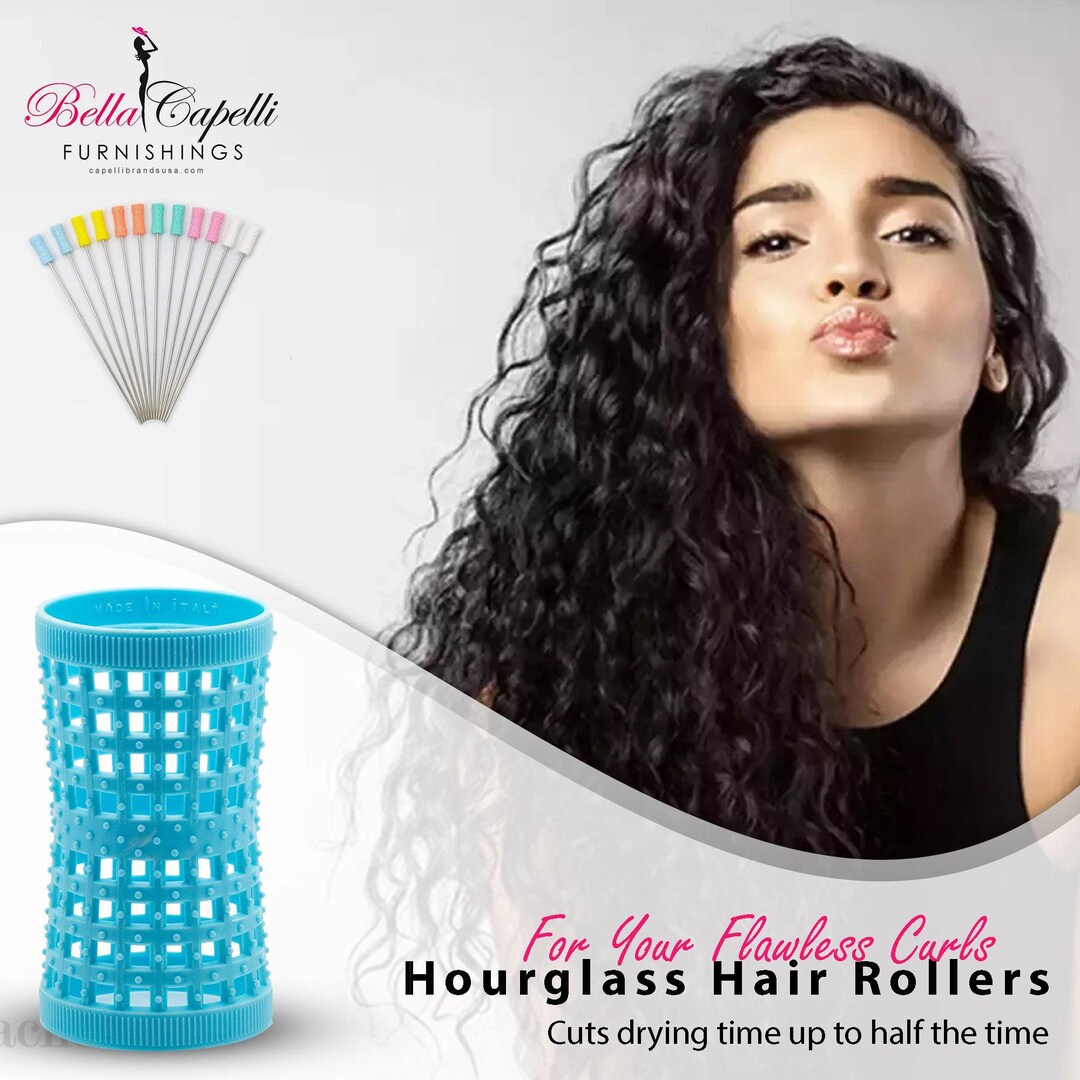 Hourglass Natural Hair Rollers- Blue 37mm|1.46in – Pack of 12 With 25 ...