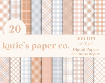 Set of 20 Autumn Fall Plaid Digital Scrapbook Papers-pumpkin Orange ...