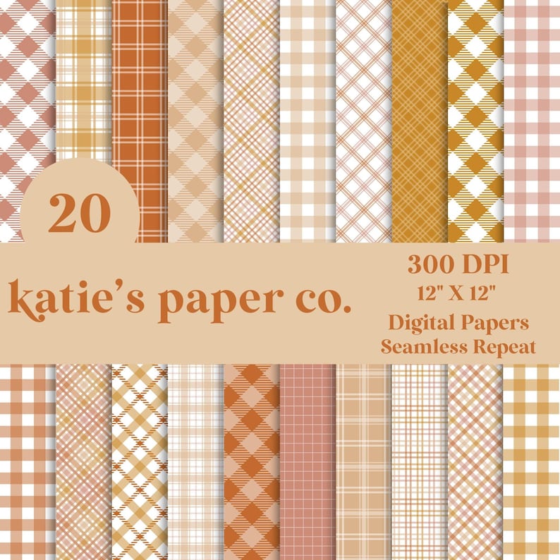 Set of 20 Autumn Fall Plaid Digital Scrapbook Papers-pumpkin Orange ...