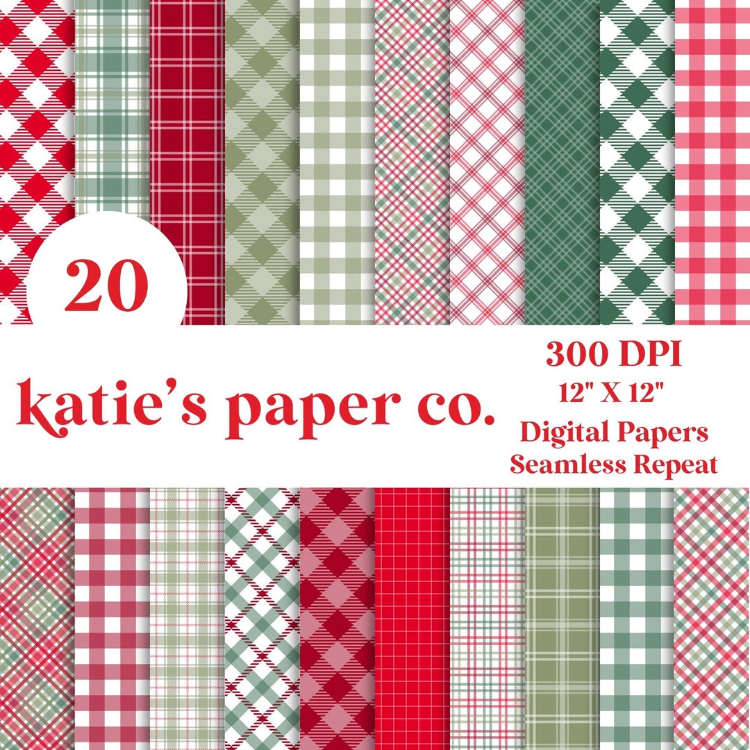 Set of 20 Traditional Christmas Plaid Digital Scrapbook Papers-red ...