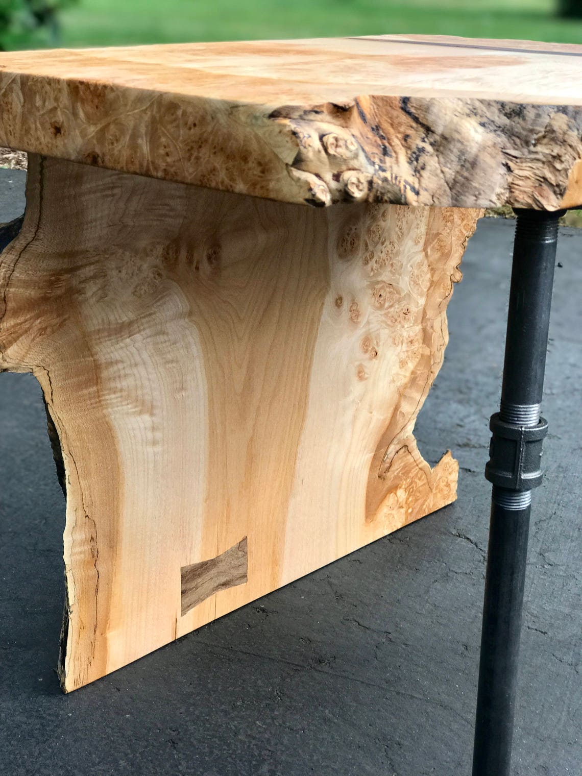 SOLD-Live Edge Maple Waterfall End Table With Pipe Legs Live | Etsy