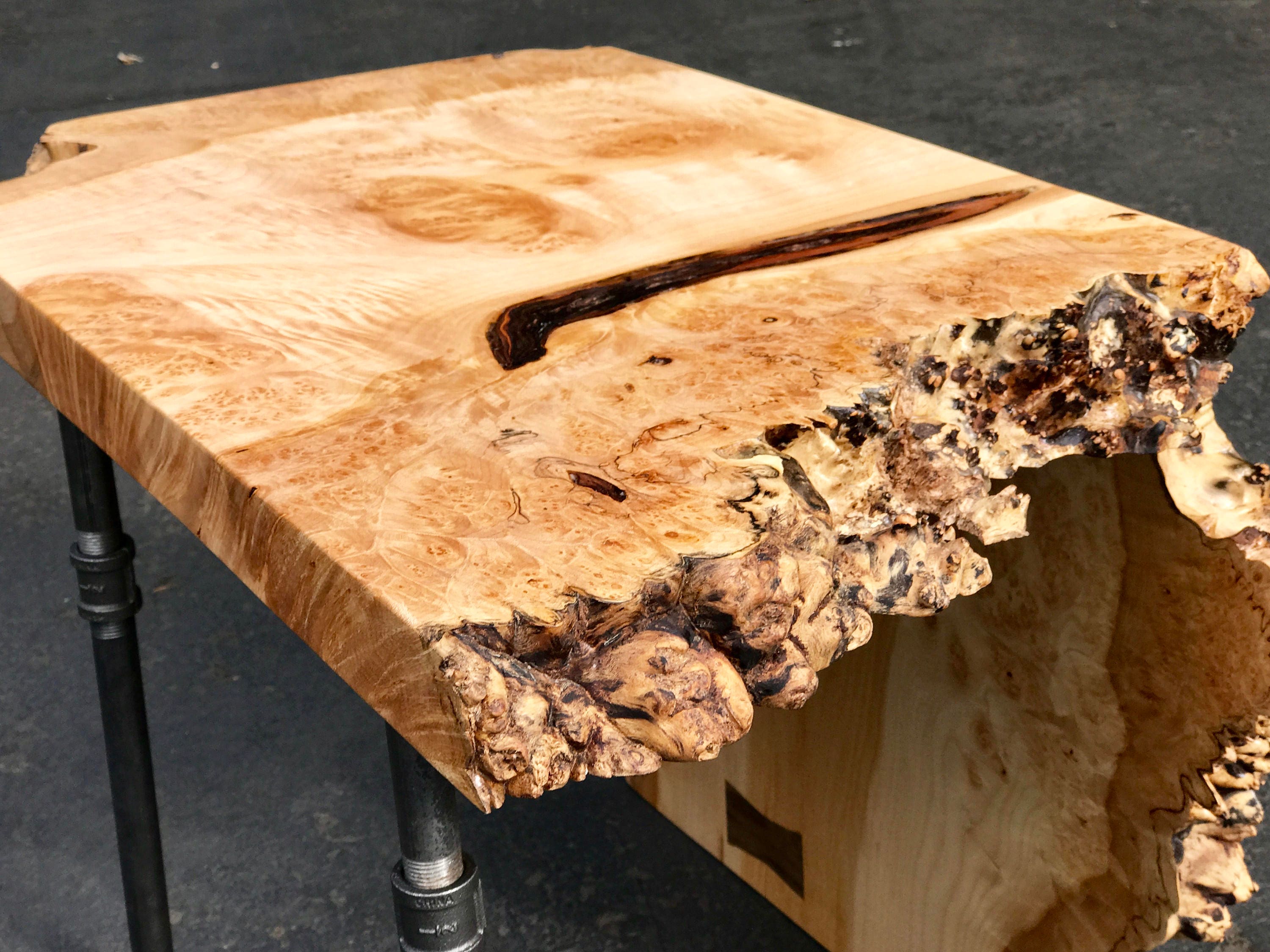 SOLD-Live Edge Maple Waterfall End Table With Pipe Legs Live | Etsy
