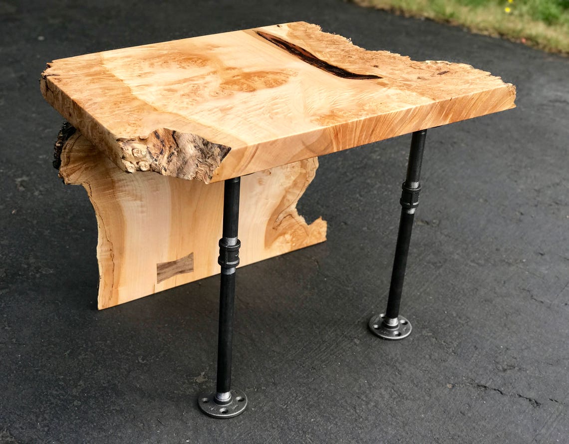 SOLD-Live Edge Maple Waterfall End Table With Pipe Legs Live | Etsy
