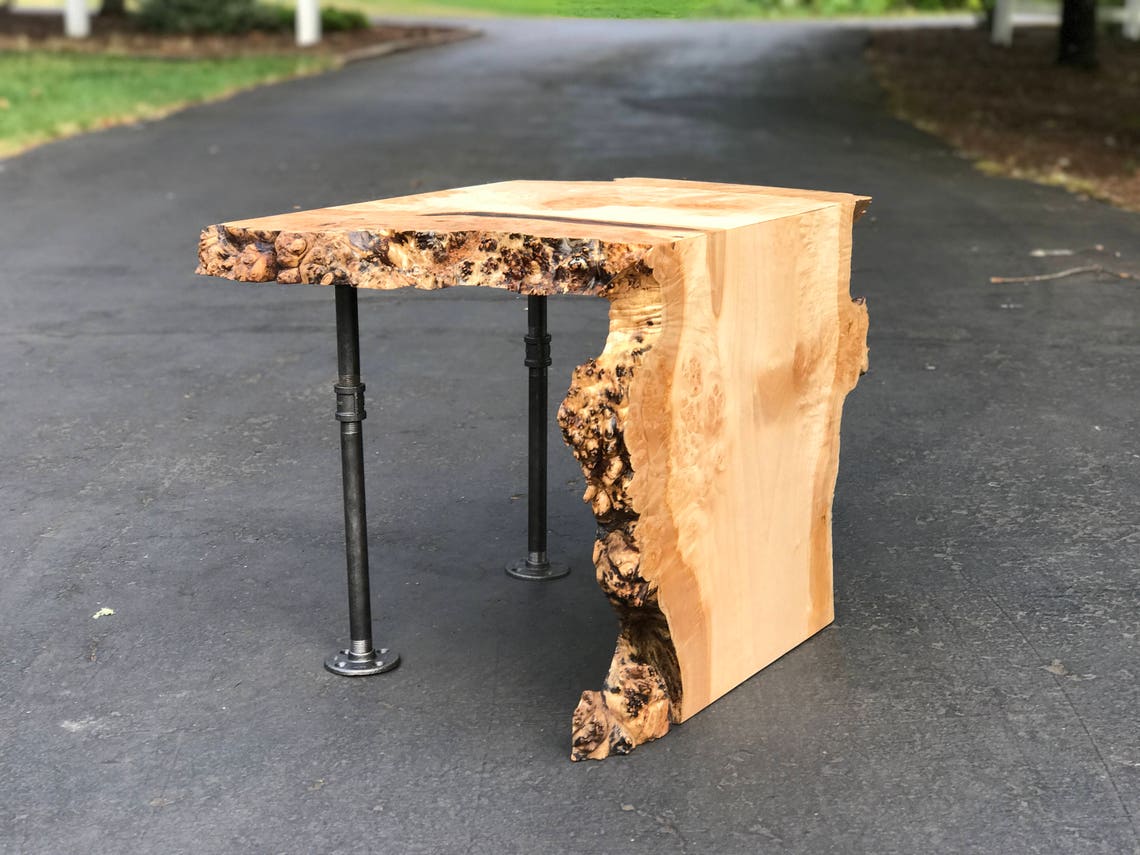 SOLD-Live Edge Maple Waterfall End Table With Pipe Legs Live | Etsy