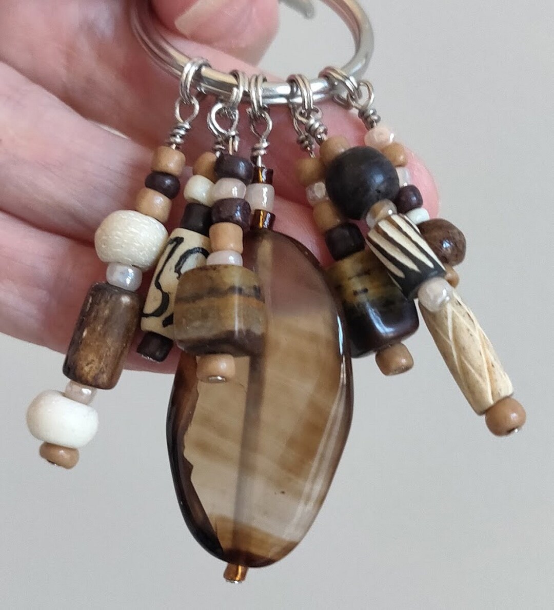 Keychain Brown Beads Earth Tones Charm Keychain Purse Charm Handbag ...