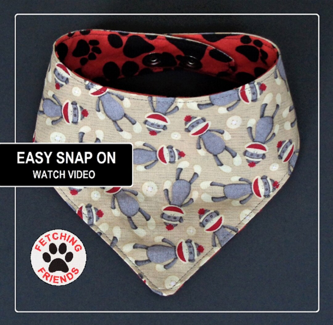 Dog Bandana Sock Monkeys Reversible Snap on Dog Bandana - Etsy