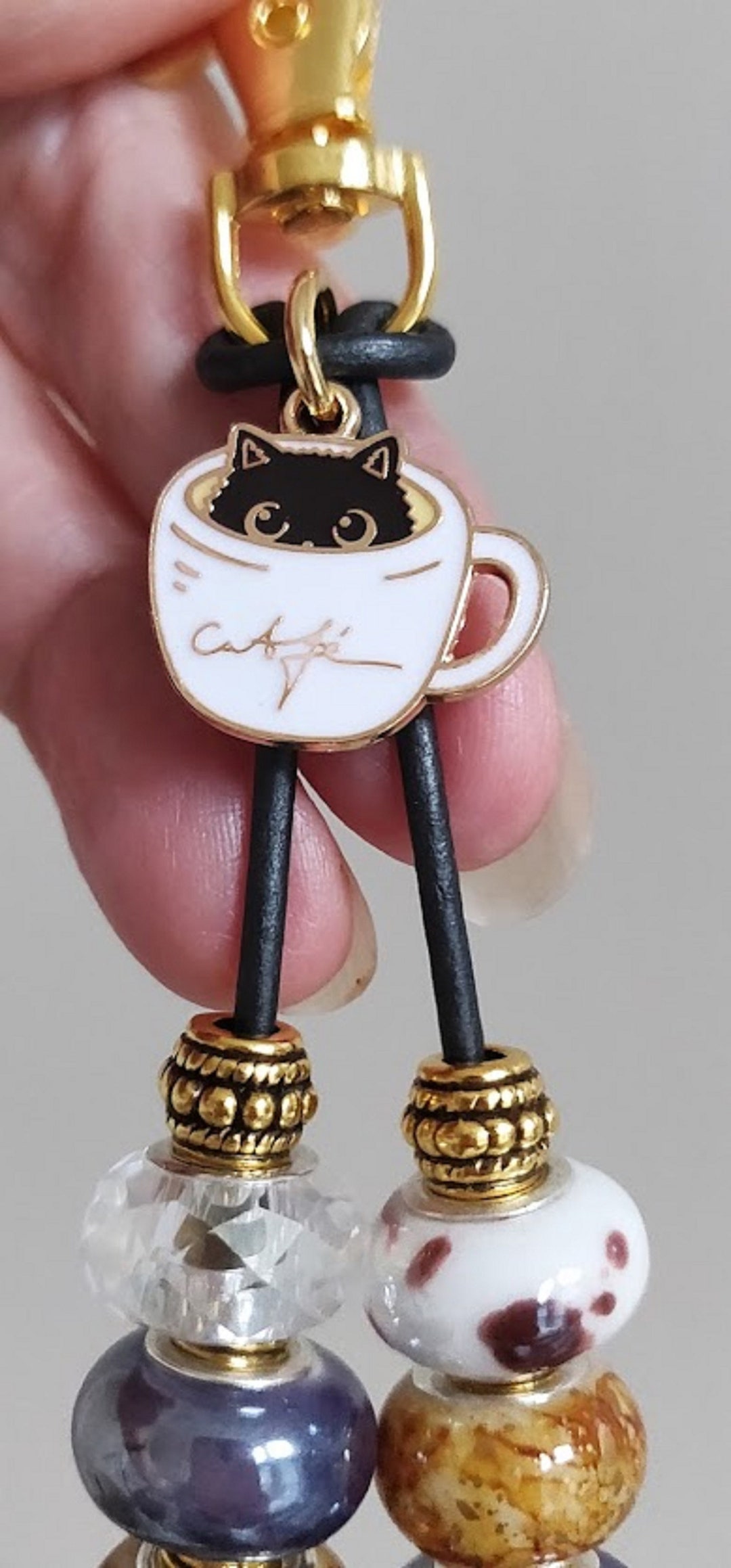 Cute Cat-themed Zipper Charm for Purse Cat in a Coffee Cup - Etsy
