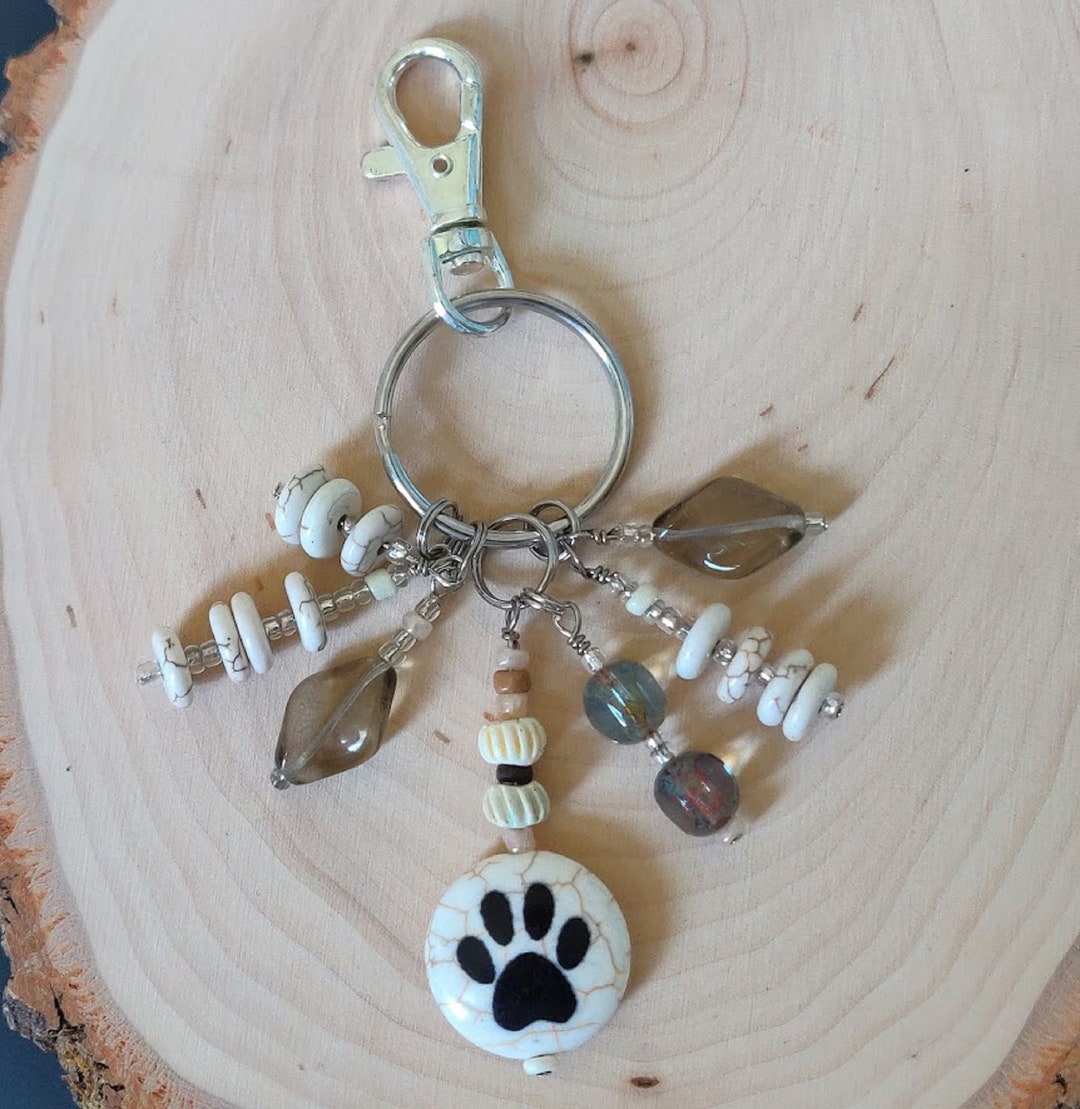 Dog Lovers Keychain Dog Key Ring Pawprint Beaded Keychain Purse Charm ...