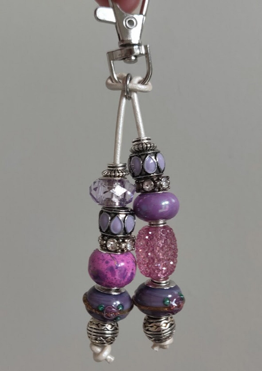 Lavender Purple Charm for Handbag Clip on Purse Charm Beads & Leather ...