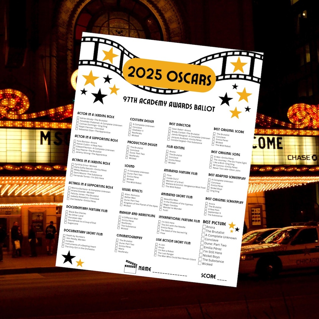 2025 Oscar Ballot Printable, Editable Oscar Prediction Sheet, Oscars ...