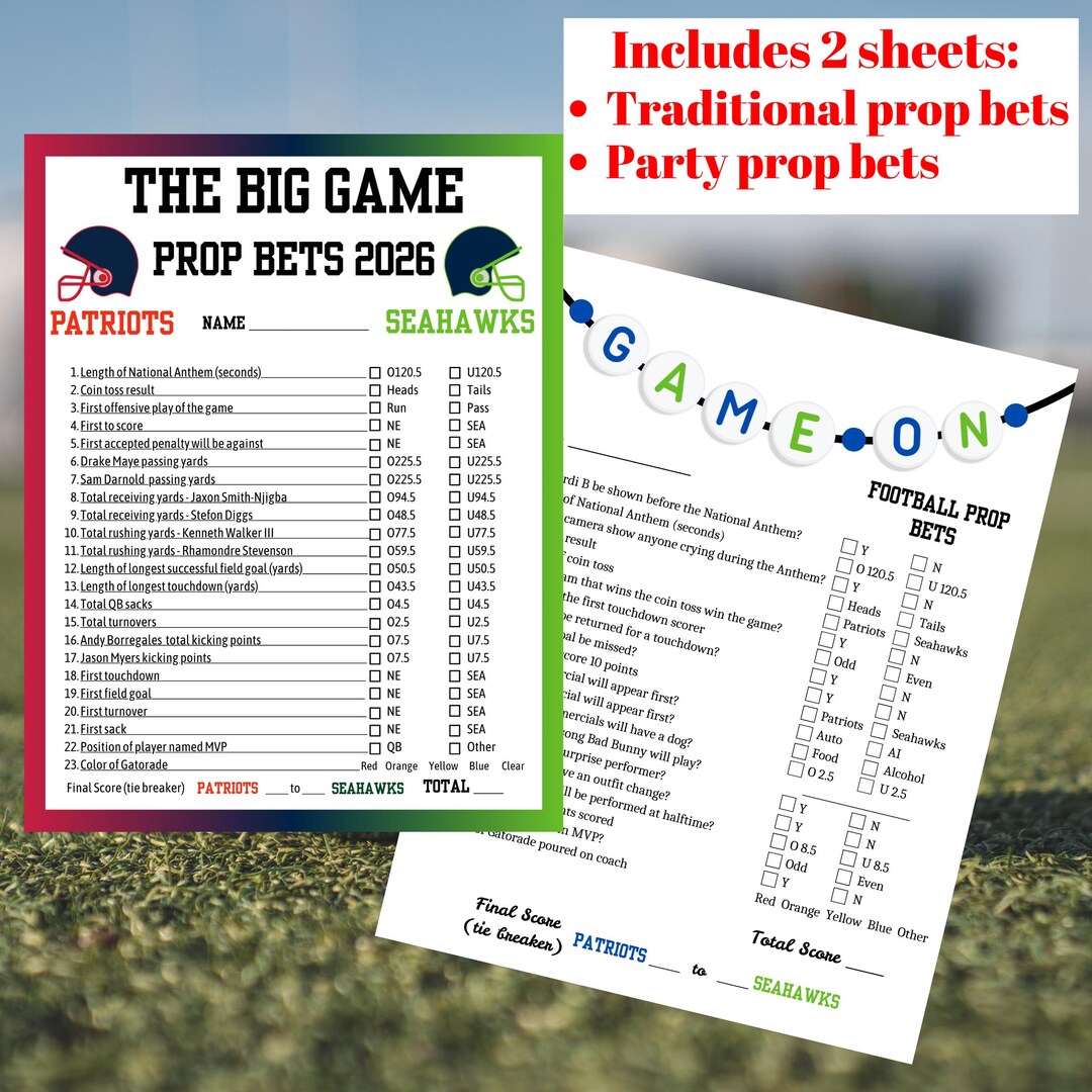 The Big Game Prop Bet Sheet 2026, Football Game Predictions, Sunday ...
