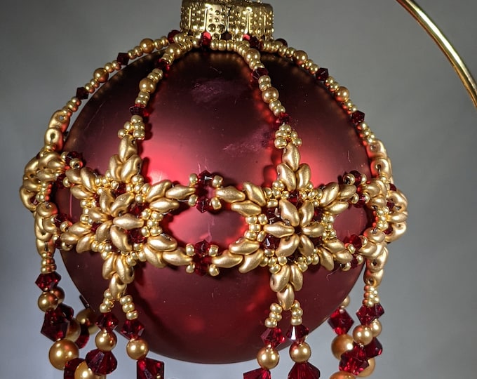 Snowflake Beaded Christmas Ornament in Gold and Red - Etsy