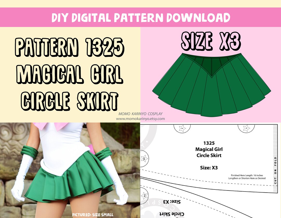 DIY Magical Girl Circle Skirt Pattern size X3 - Etsy