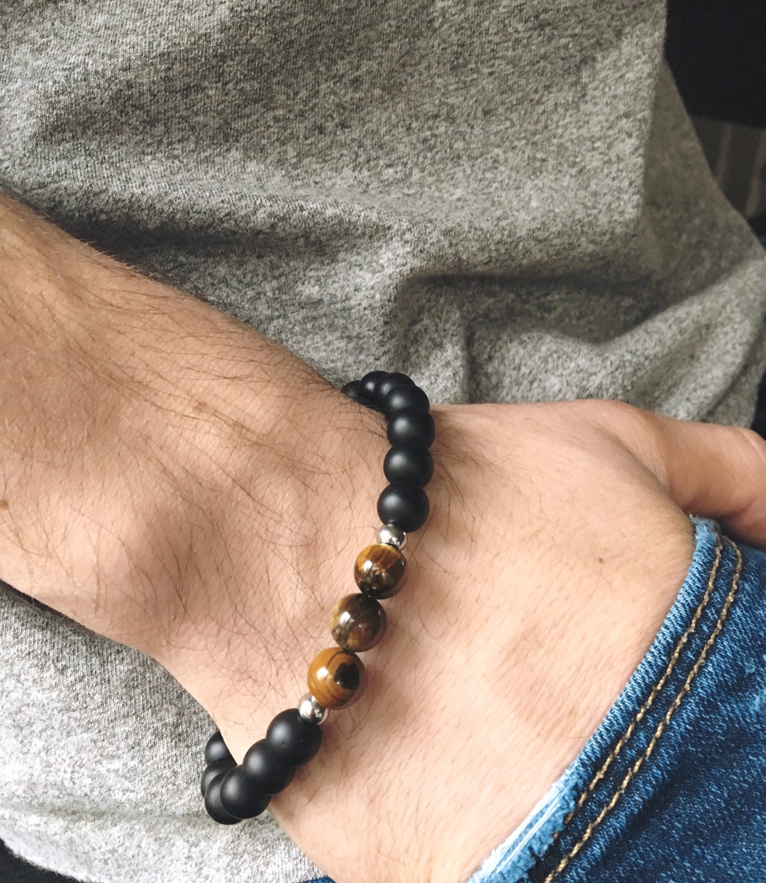 Men's Black Onyx Bracelet, Tiger Eye Bracelet, Protection Bracelet ...