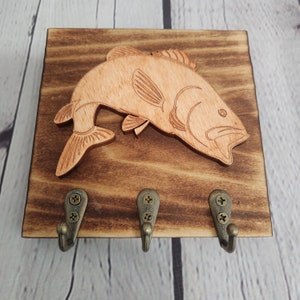 Bass Key Holder Rustic Wood Wall Hanging Key Holder Fishing Wall Decor ...