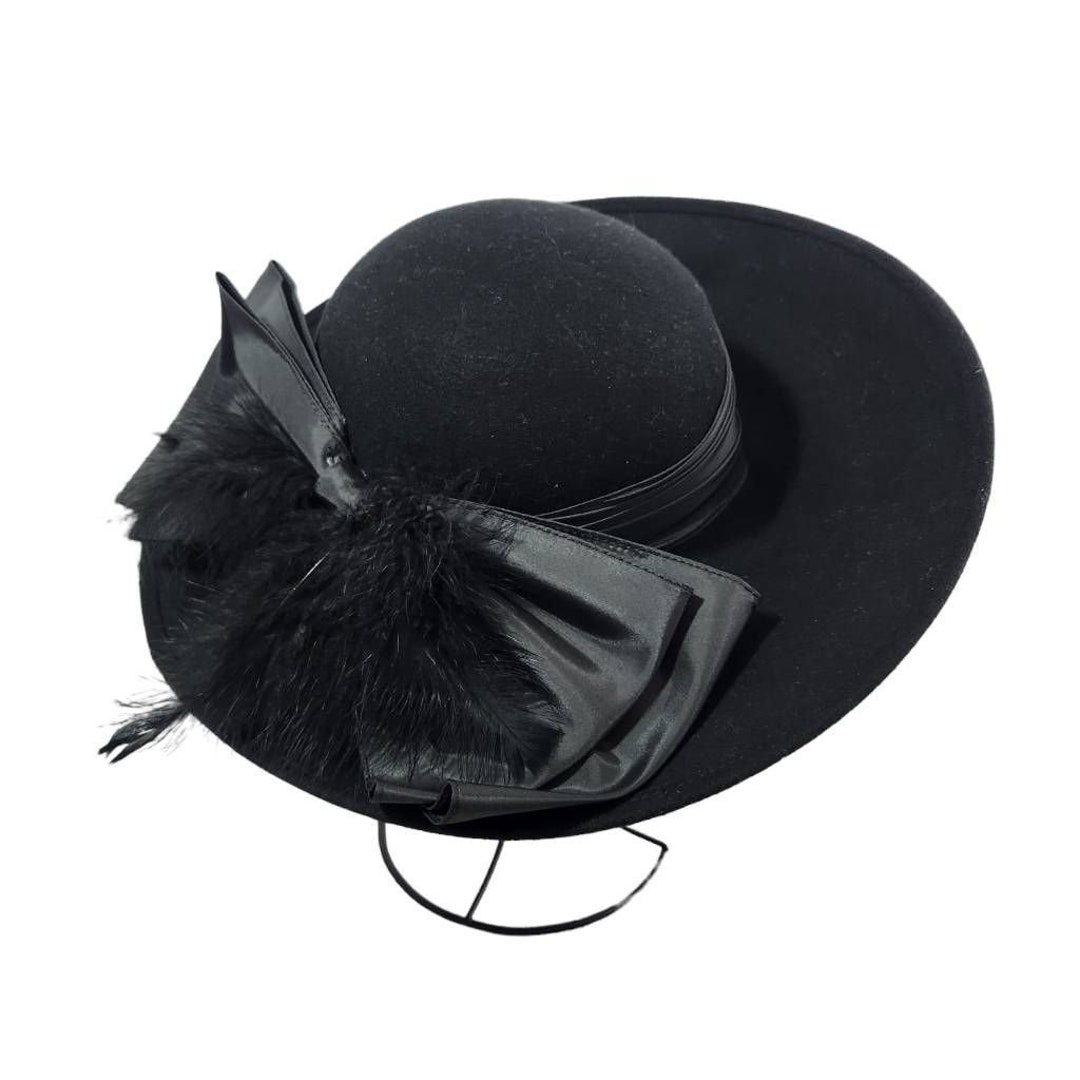 Vintage Edette Exclusive Womens Hat Black Ribbon Bow Feather 100% Wool ...