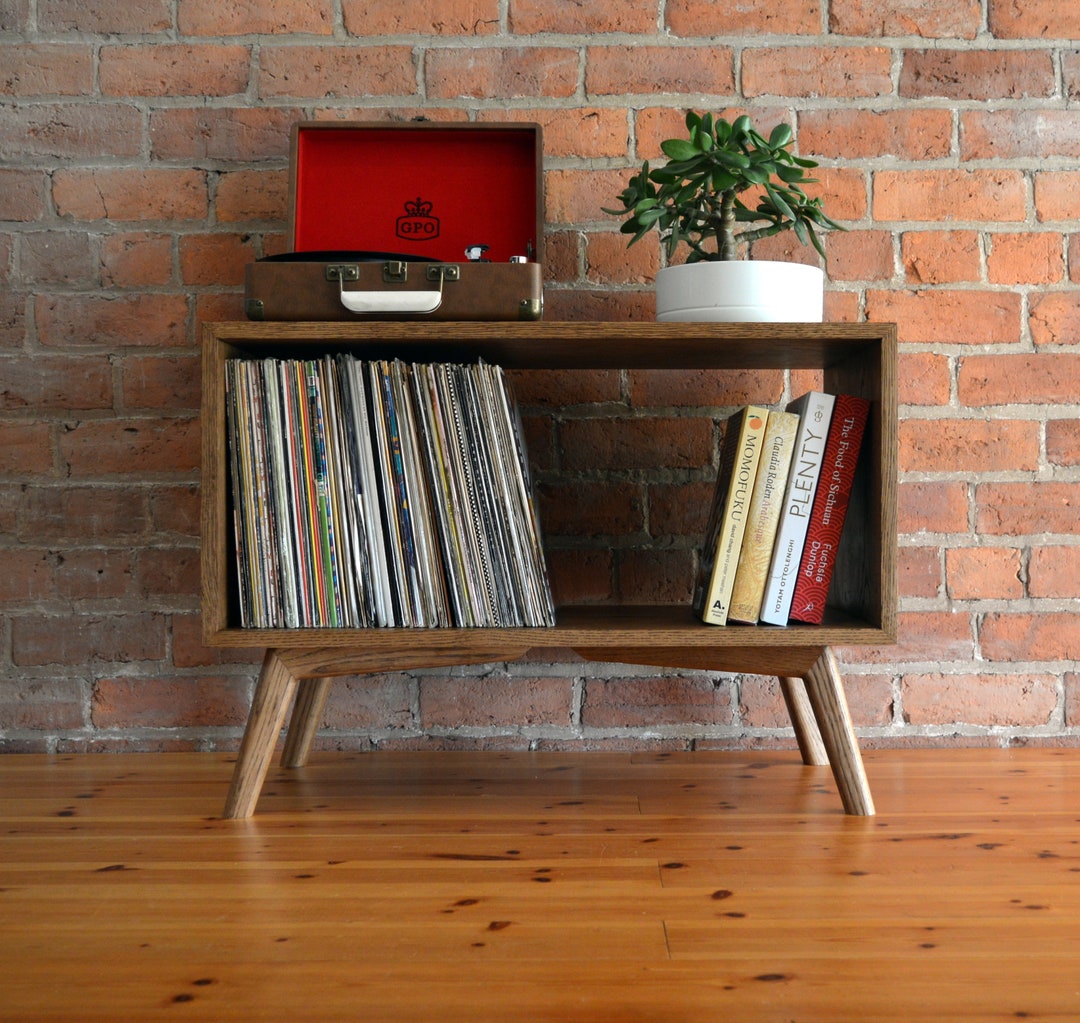 Solid Oak Record Player Stand and With Mid Century Styling - Etsy