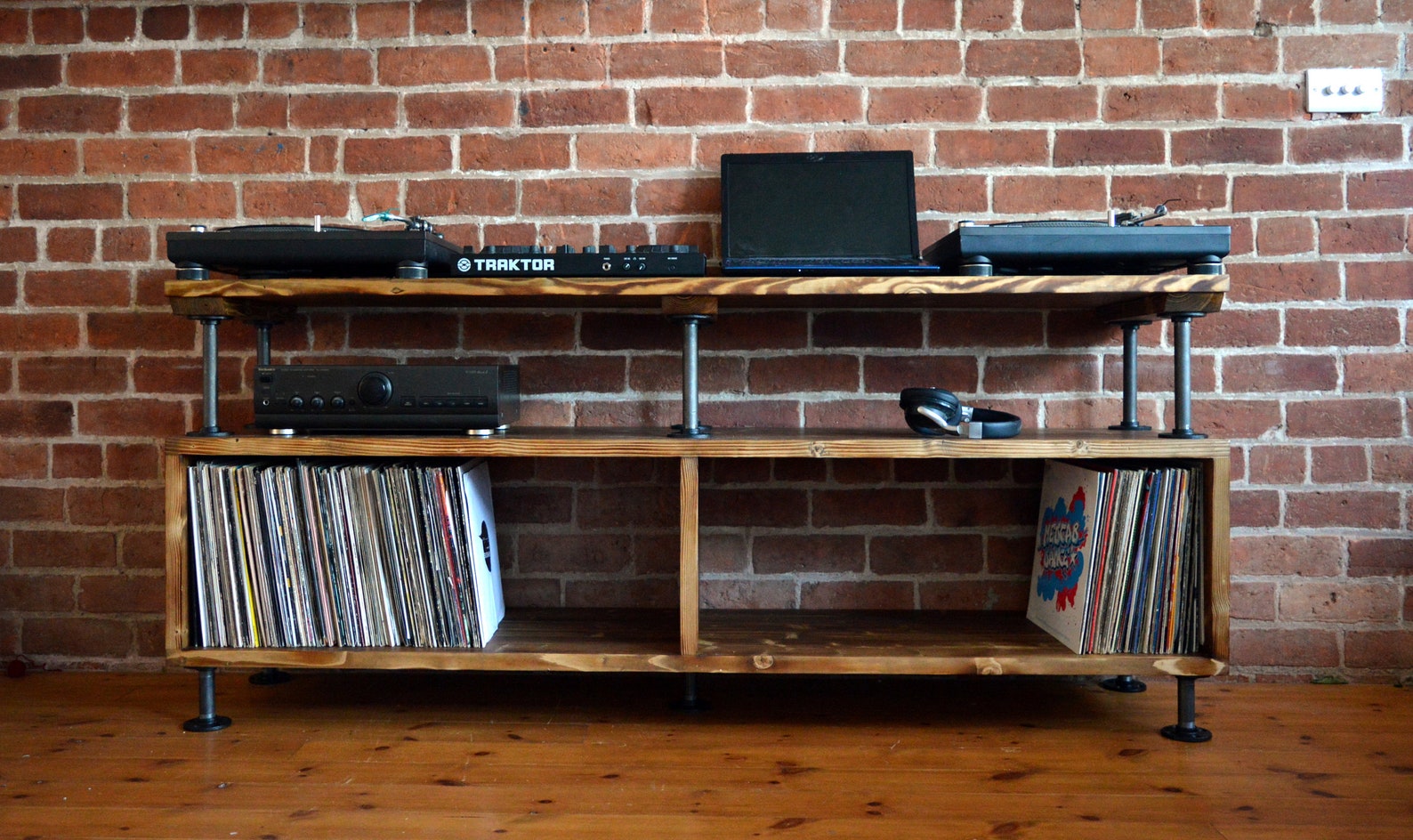 XL DJ Unit / Vinyl Storage With Charred Wood Finish and Steel - Etsy