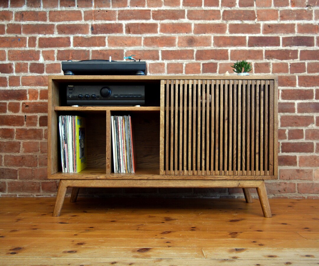 Solid Oak 'cennin' Record Player Stand With Sliding Doors and Frame ...