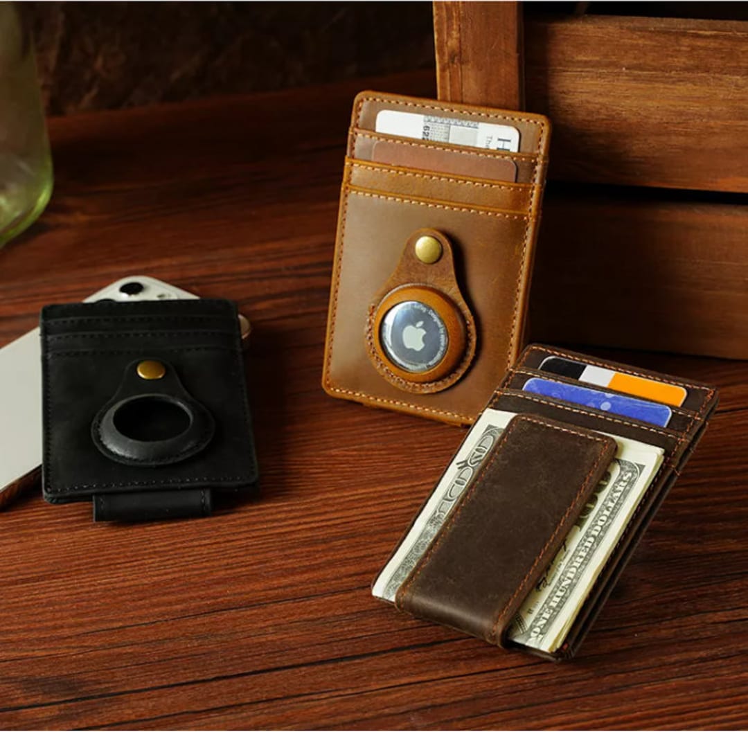 Genuine Leather AirTag Money Clip Wallet: Personalized RFID Protection ...