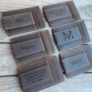 Engraved Cowhide Leather Money Clip Wallet, Fathers Day Personalized ...