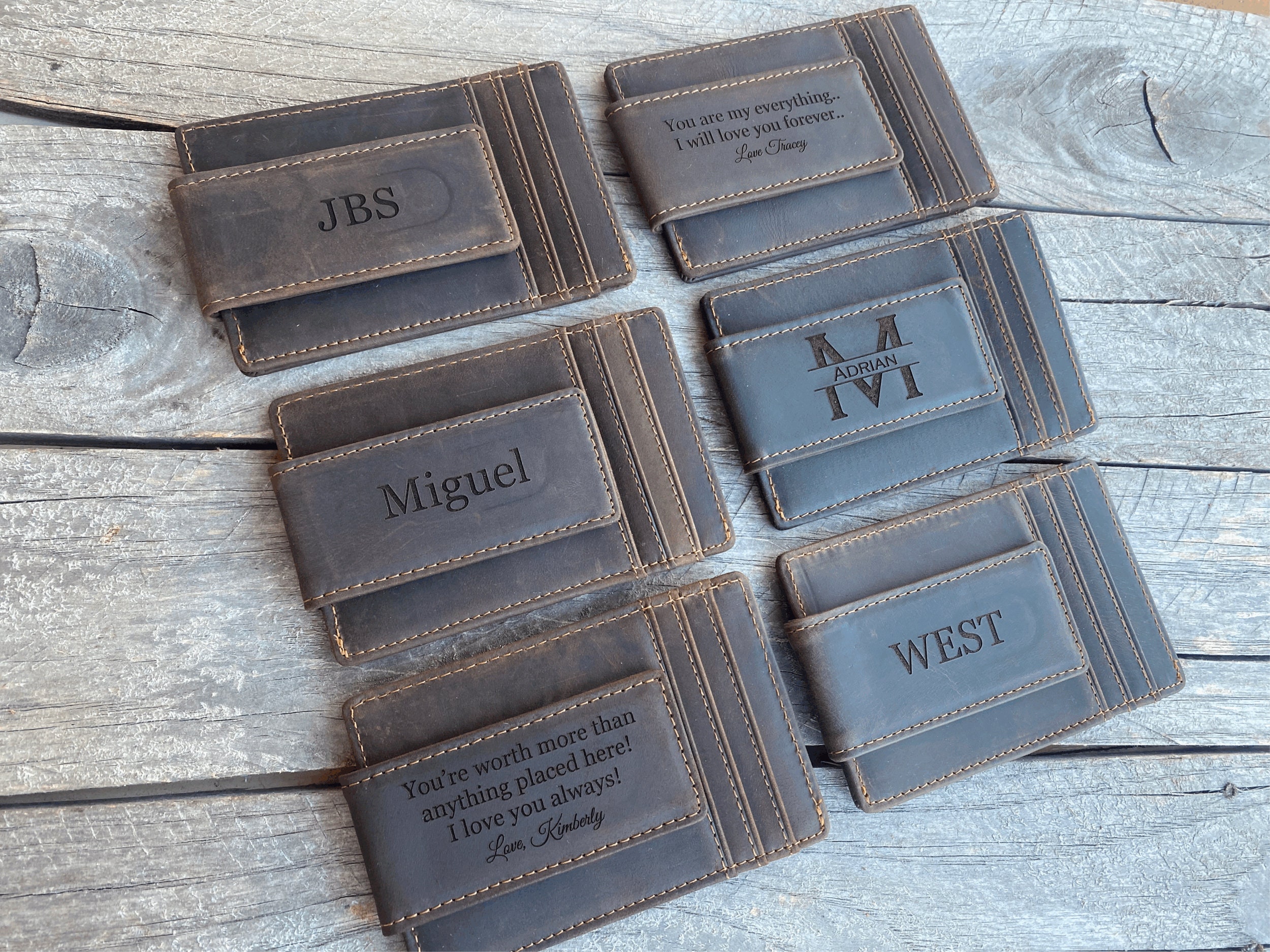 Personalized Leather Money Clip: RFID Wallet With ID Window Gifts for ...