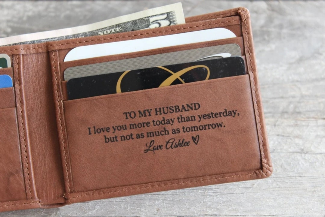Groom Gift From Bride: Engraved Leather Bifold Wallet, Personalized ...
