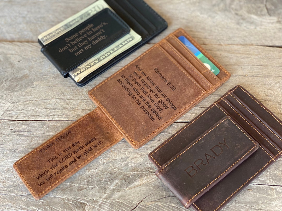Personalized Leather Money Clip: RFID Wallet With ID Window - Etsy