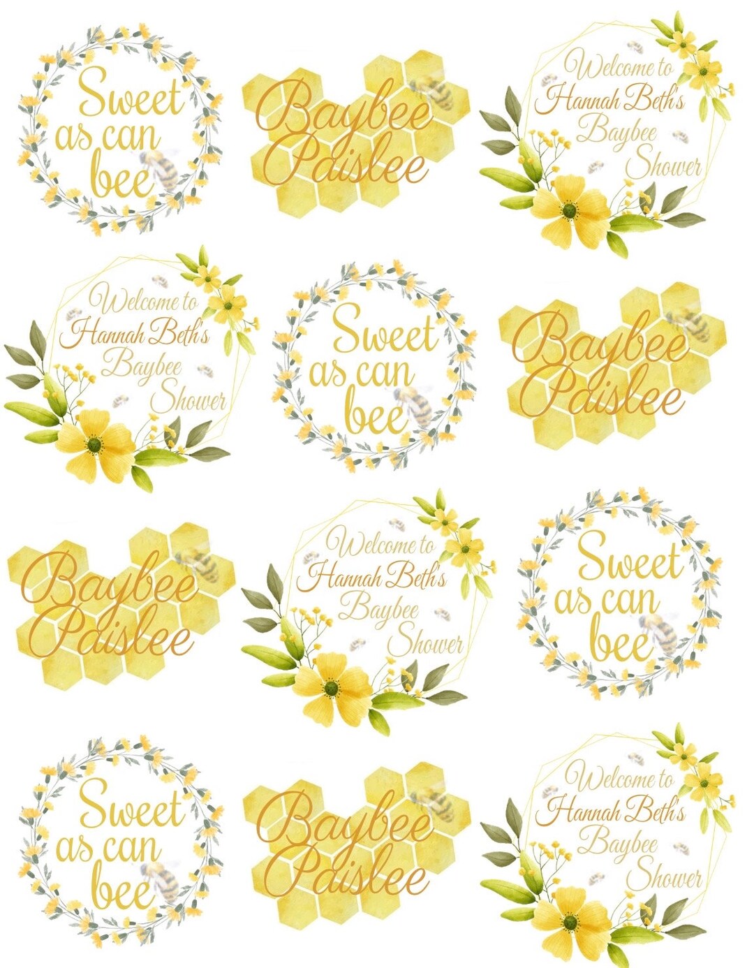 Personalized Honey Bee Cupcake Toppers for a Baybee Baby Shower for ...