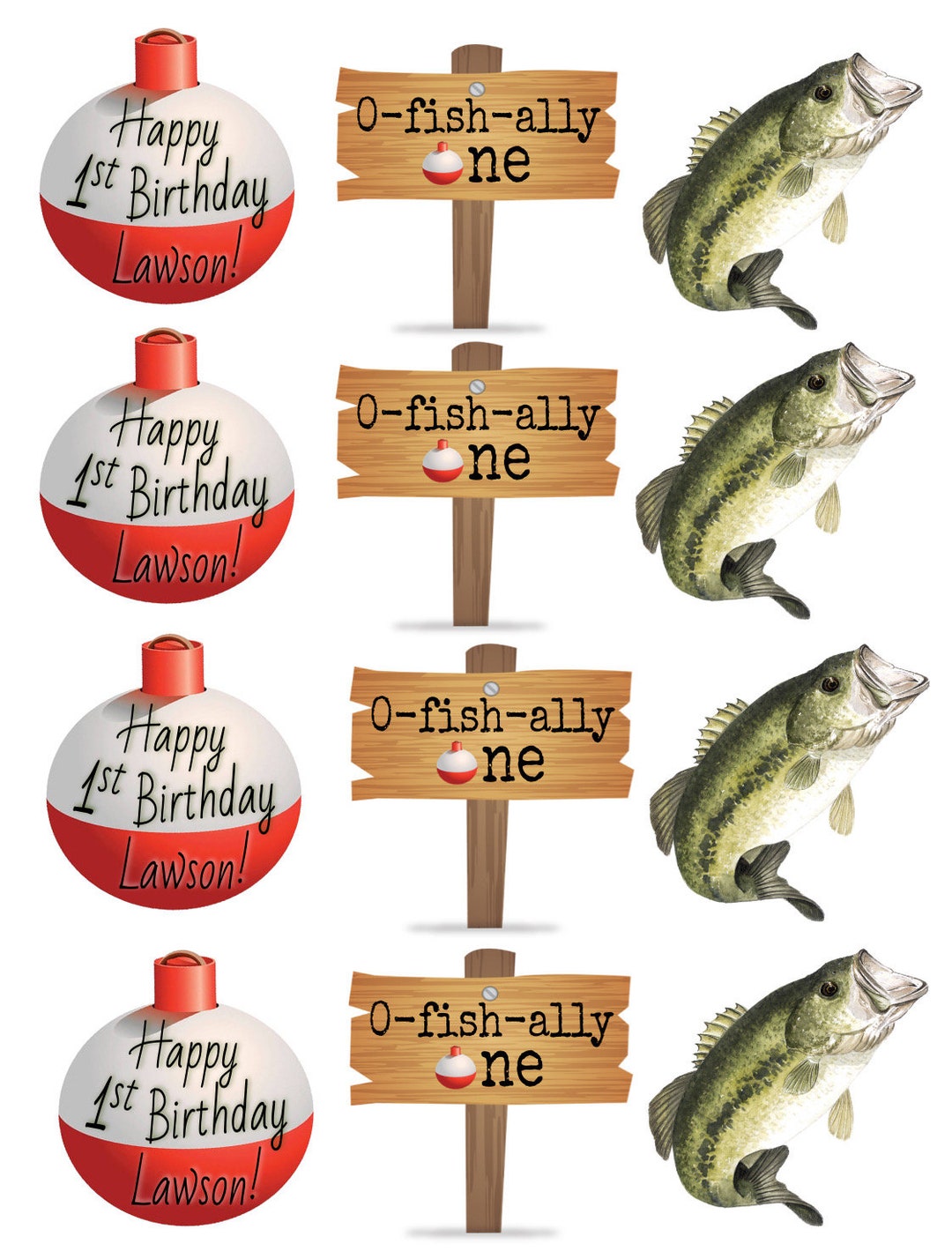 Personalized Bass Fishing Cupcake Toppers for O-fish-ally One, Birthday ...