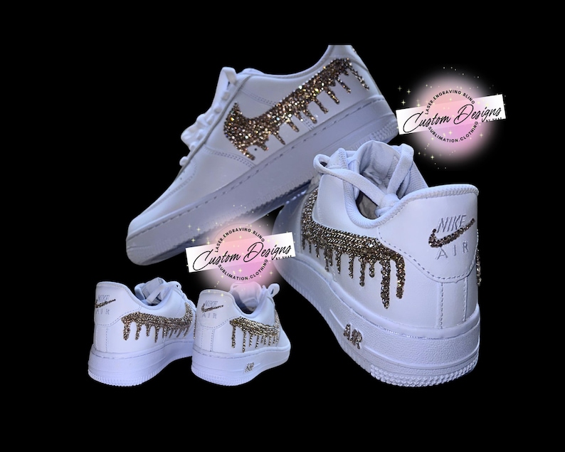 Custom Drip Women's Nike Air Force 1 White Sneakers Blinged W/ Glass ...