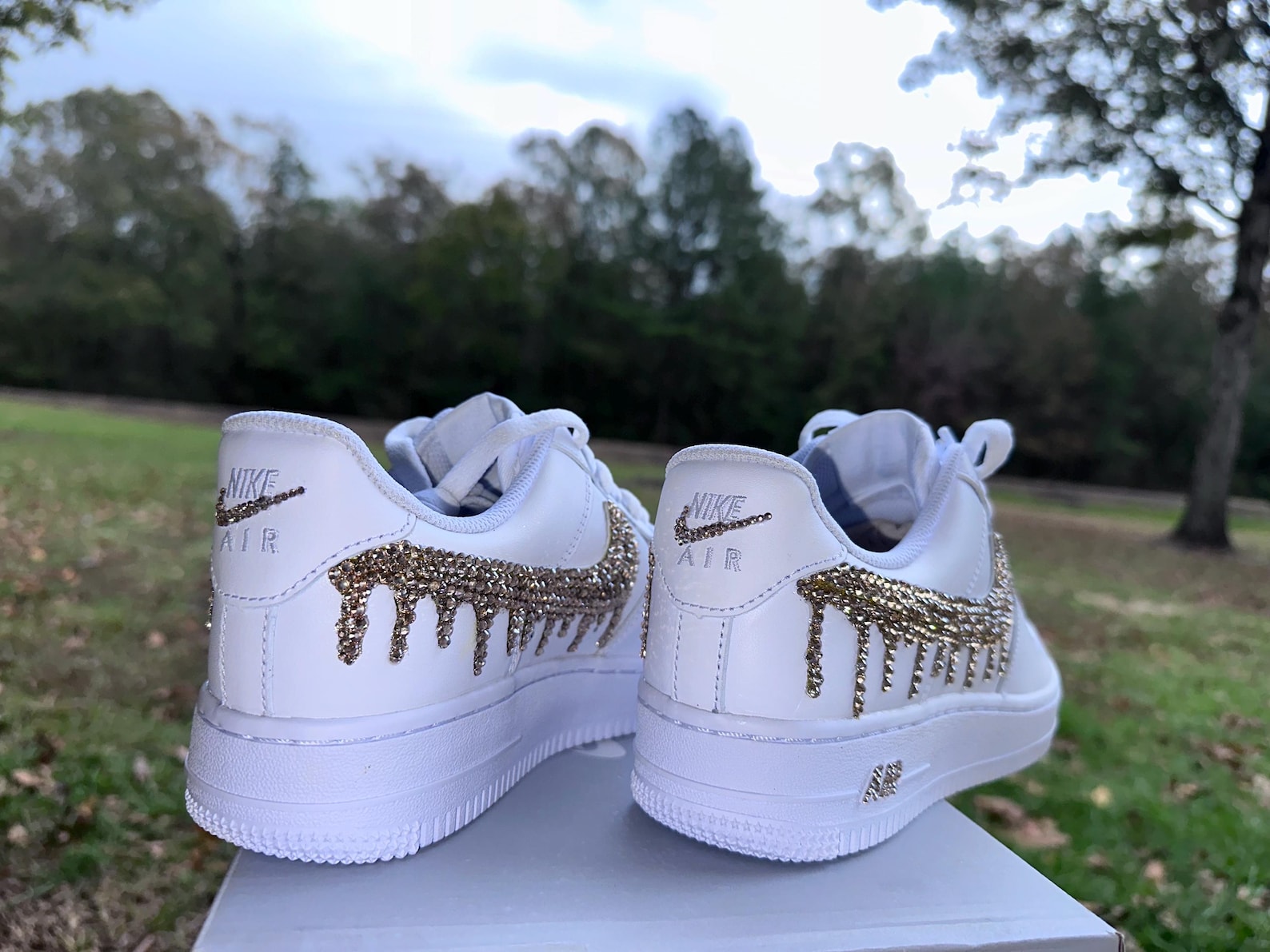 Custom Drip Women's Nike Air Force 1 White Sneakers Blinged W/ Glass ...