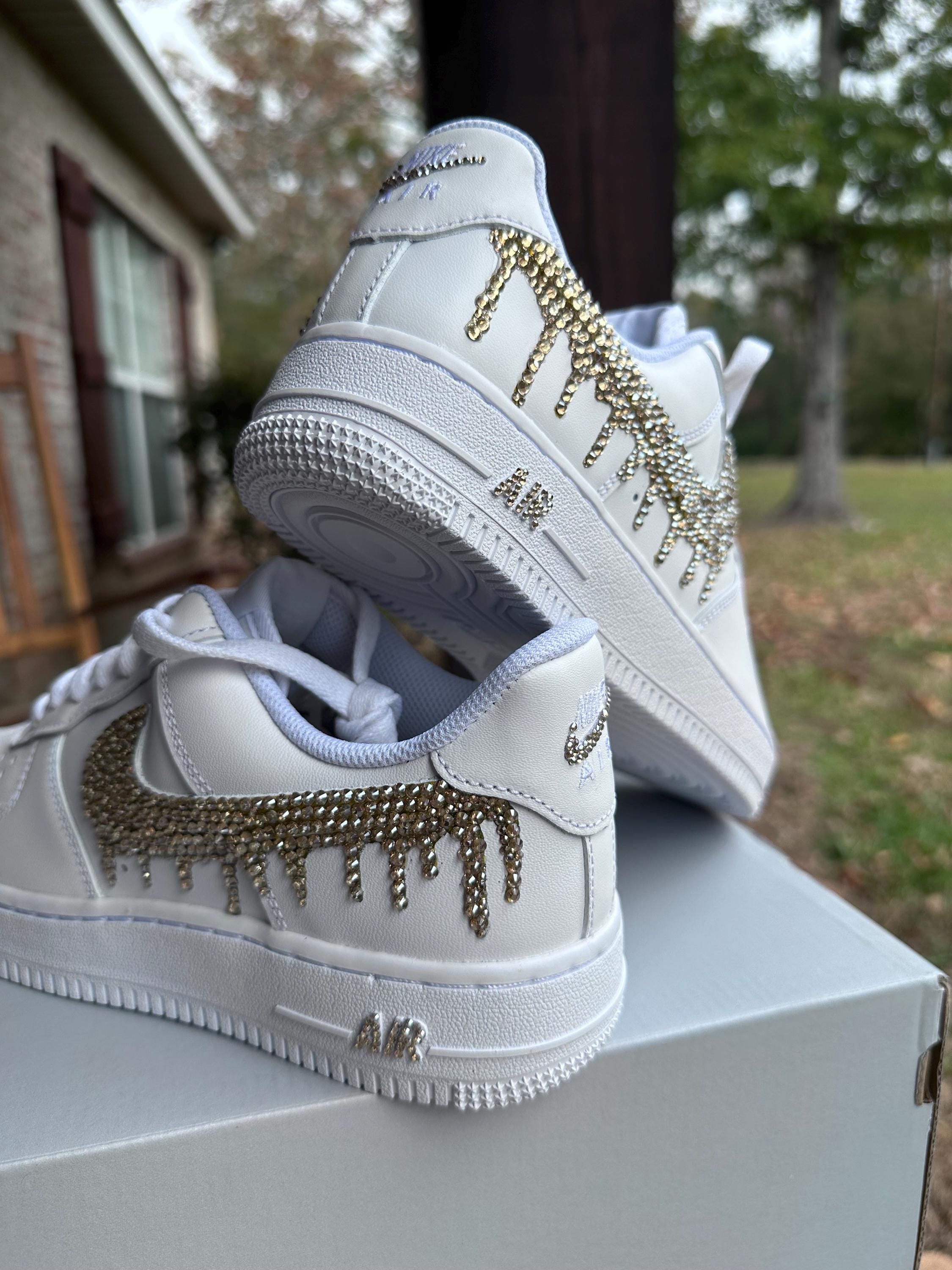 Custom Drip Women's Nike Air Force 1 White Sneakers Blinged W/ Glass ...
