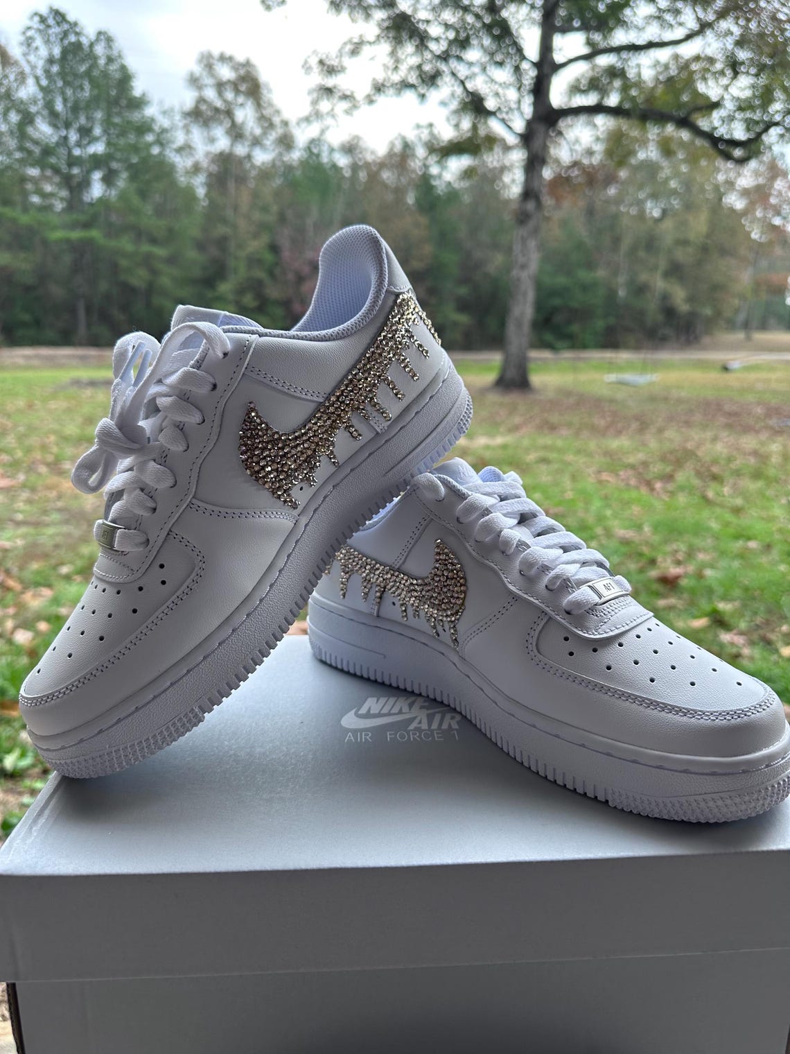 Custom Drip Women's Nike Air Force 1 White Sneakers Blinged W/ Glass ...