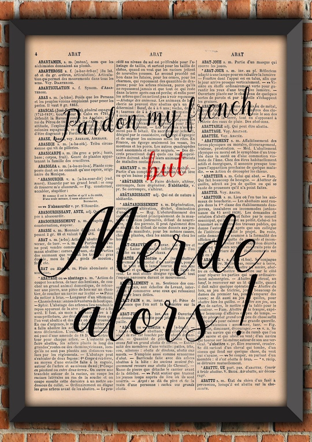 French Art Print Expression Pardon My FRENCH but MERDE ALORS Home Decor ...