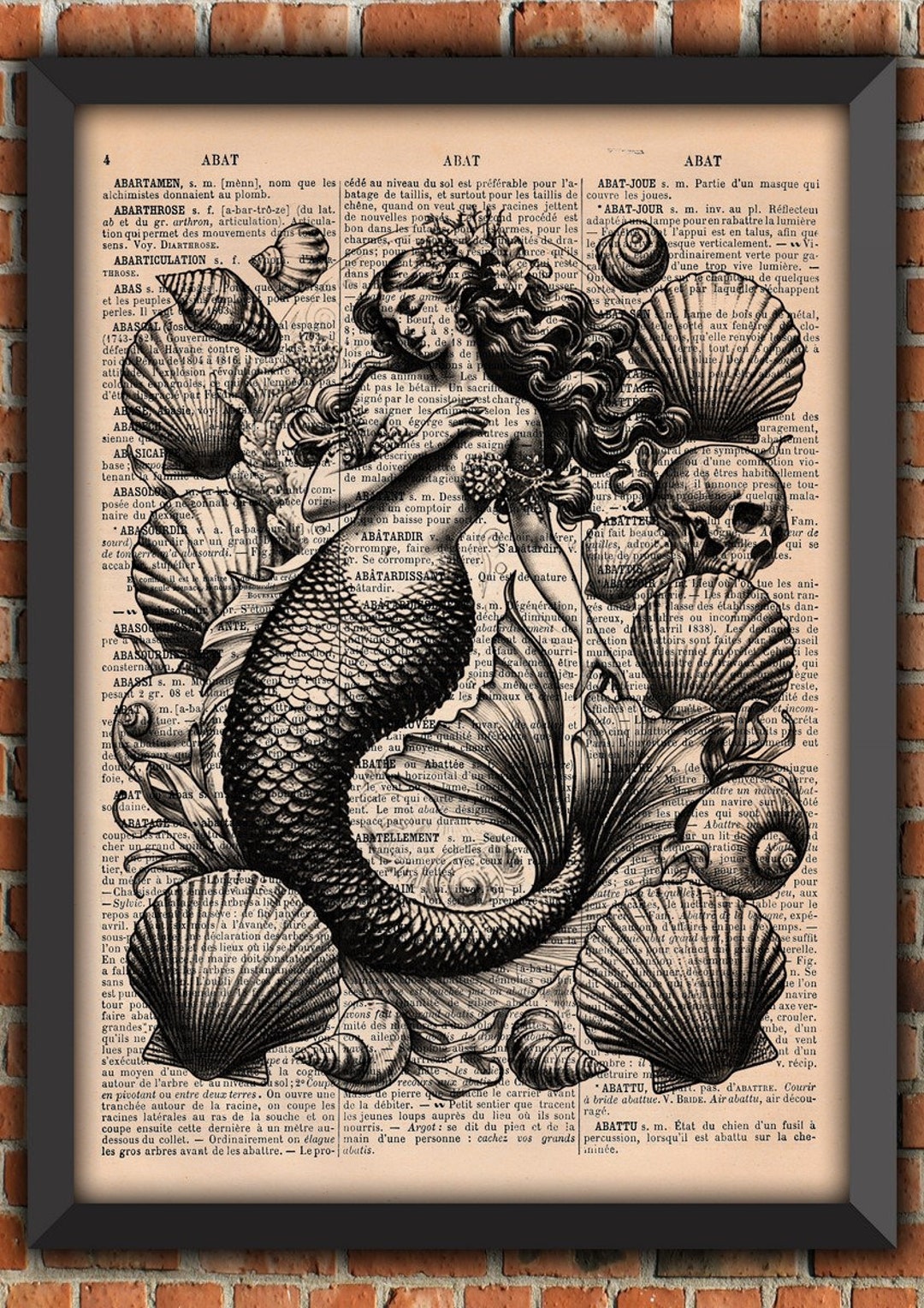 Mermaid Poster, Sea Poster, Vintage Art Print, Wall Decoration, Tattoo ...