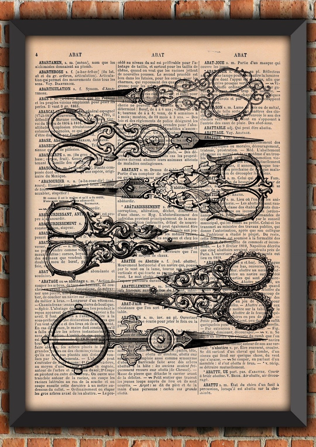 Couture Poster, Scissors Poster, Shabby Chic Etching, Vintage Poster ...